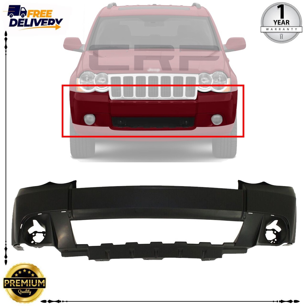 Front Bumper Cover Primed For 2008-2010 Jeep Grand Cherokee CH1000932 ...