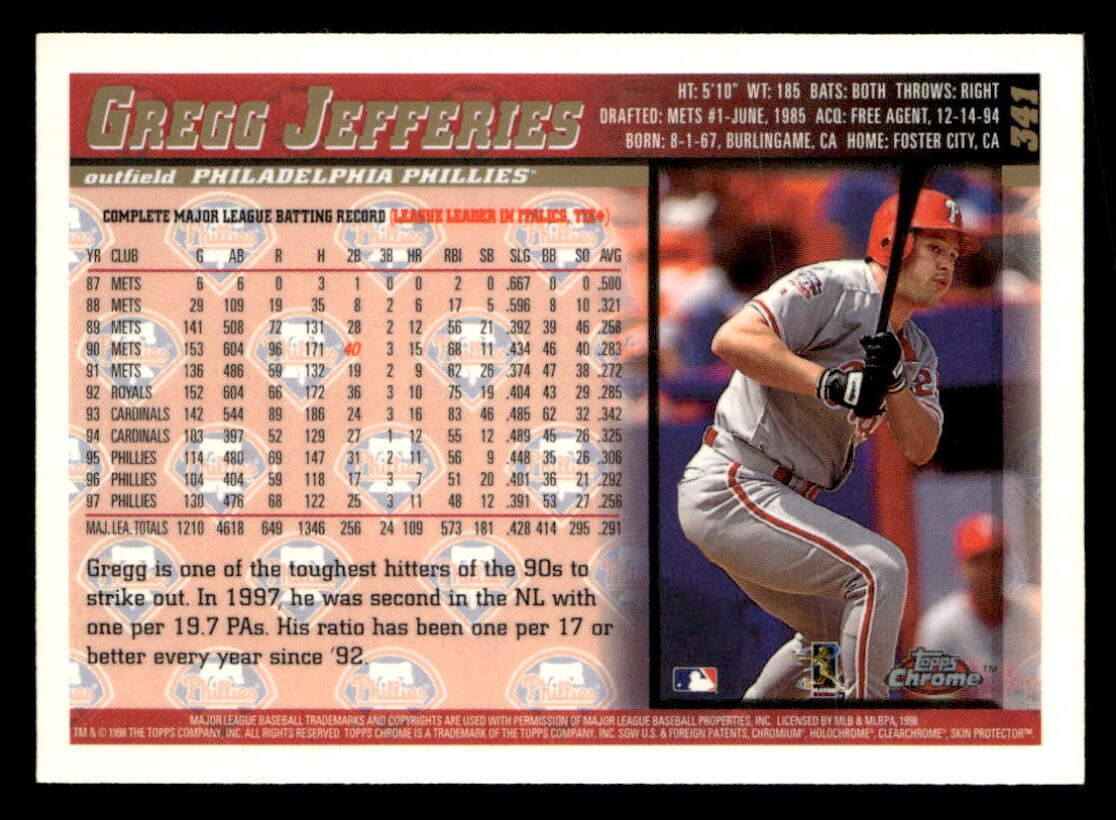Gregg Jefferies 1998 Topps Chrome Card #341 Philadelphia Phillies | eBay