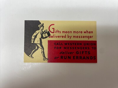 Western Union Telegram "Gifts or Run Errand" Label Decal Travel Ad | eBay