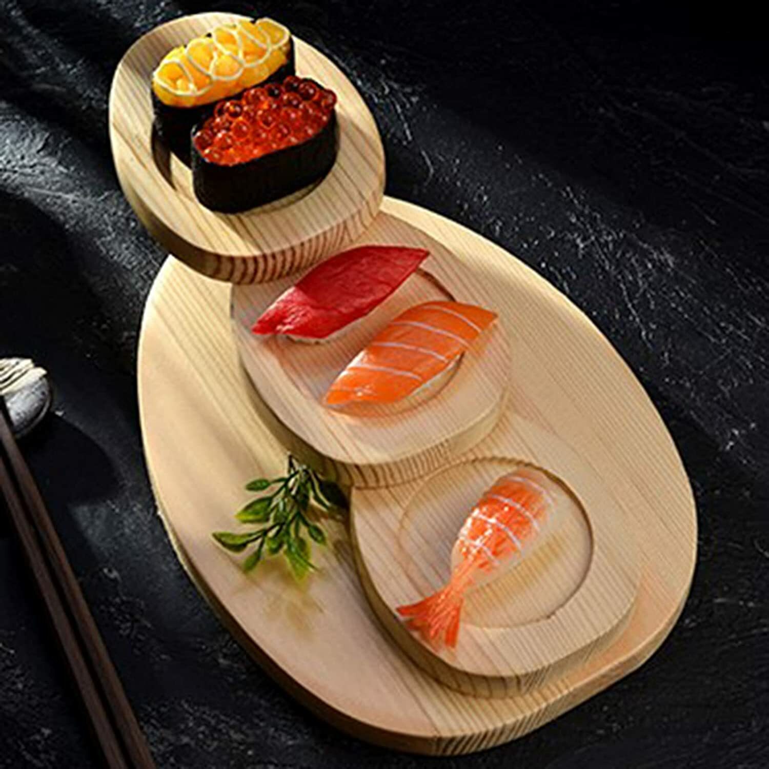 Japanese Cuisine Sushi Serving Plate 3-Tier Wooden Natural Material ...