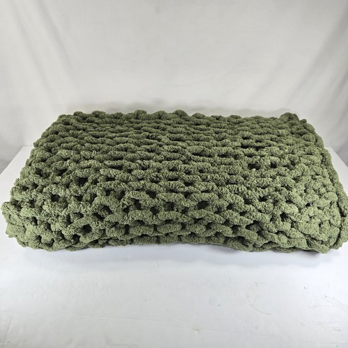 Chunky Knit Throw Blanket Sage Forest Green Approx 66" x 58" Haha Felt ...