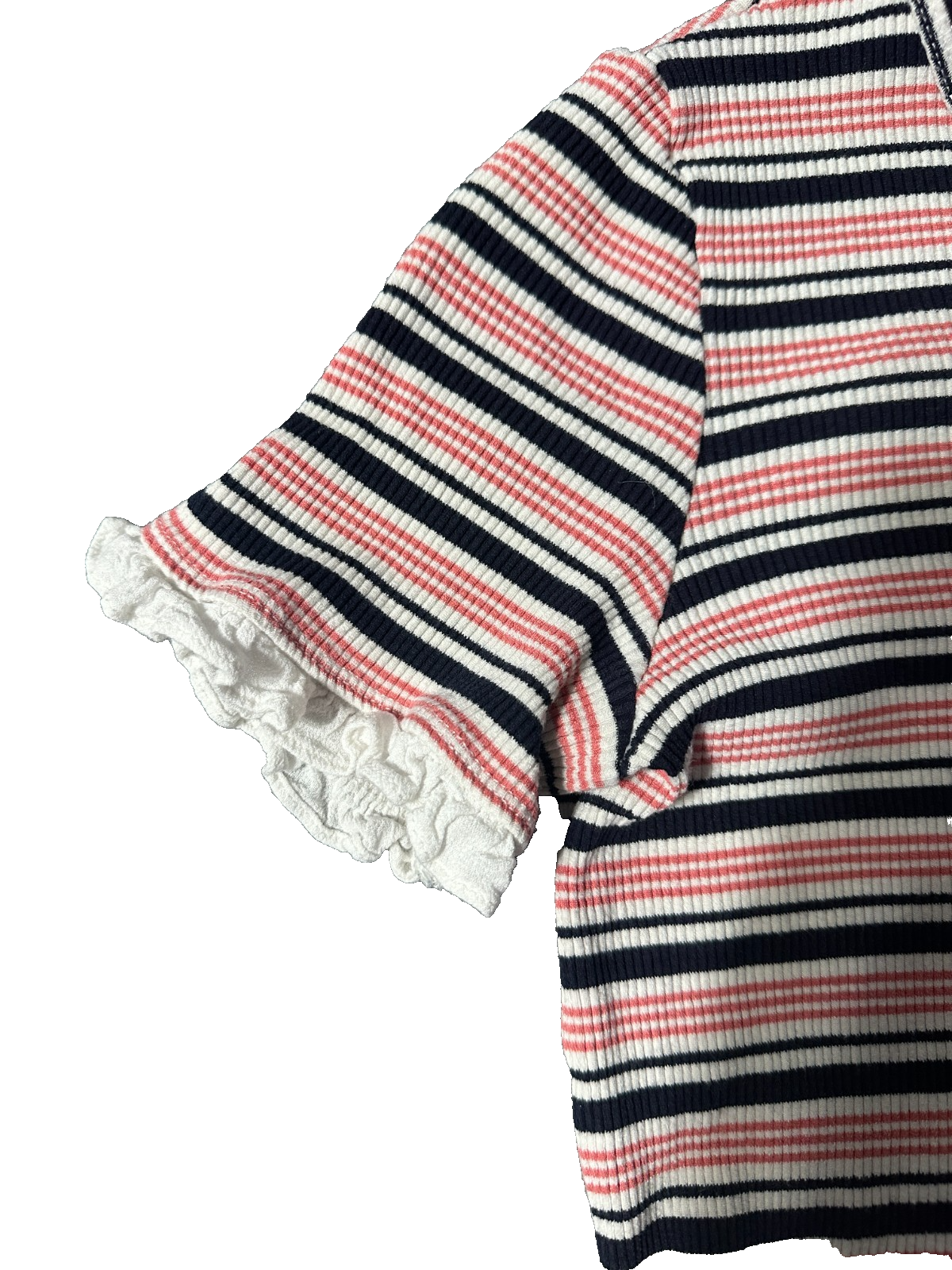 🎁 Ro & De Ribbed Mini Ruffle Tee Pink Striped Size Large | eBay