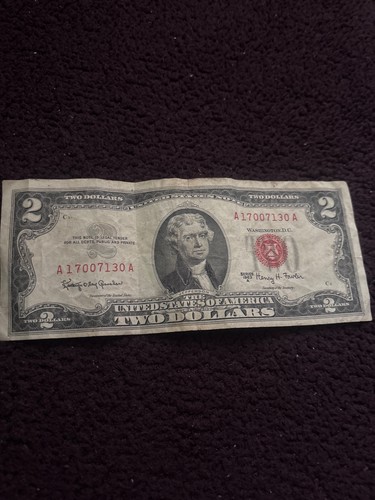 1963 A Series Low Serial Number Double Digit Two Dollar Bill Red Seal ...