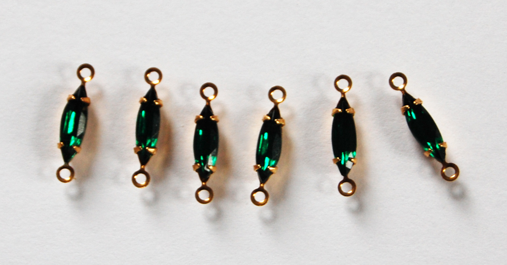 VINTAGE GLASS NAVETTE MARQUIS CONNECTOR BEADS 2 HOLE • 16x3mm ...