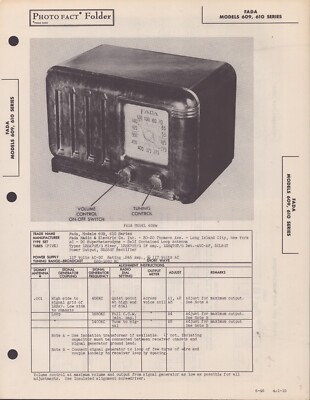 FADA - Radio - Models: 609, 610 Series - Photo Fact Folder - 1946 | eBay