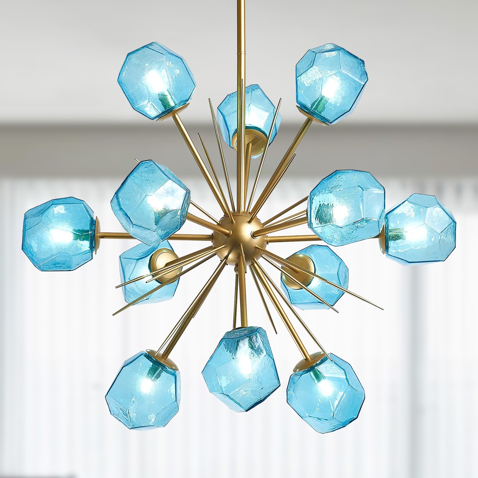 12-Light Blue Glass Chandelier Sputnik Ceiling Light Fixtures for ...