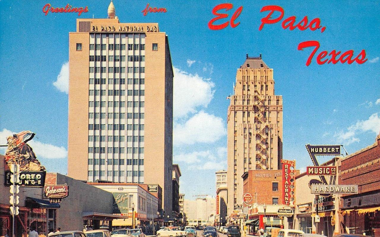 Texas Street Scene EL PASO, TX Cars, Hardware Store ca 1950s Vintage ...