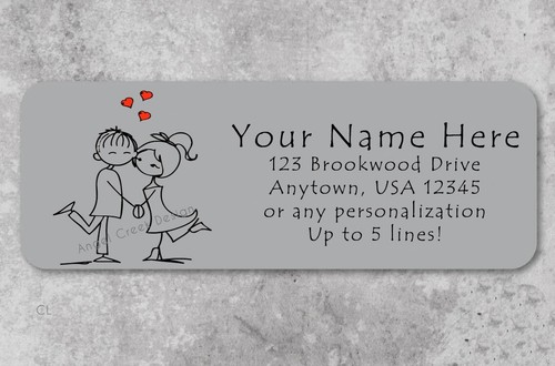 Custom Love Hearts Couple GRAY Personalized Return Address Labels ...