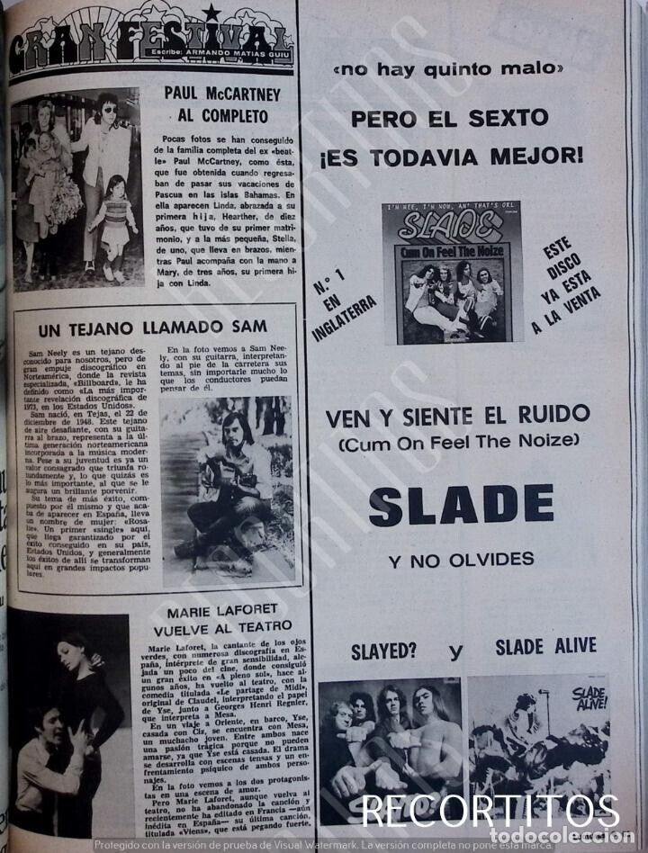 clipping L 1098 marie laforet maria SLADE PAUL MCCARTNEY LINDA SAM ...