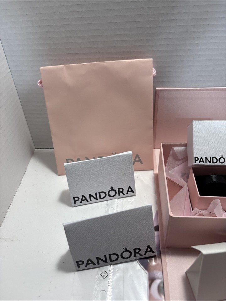 Pandora Light Pink Box Only, 7-Ring Earring Charm Necklace Gift Bags | eBay