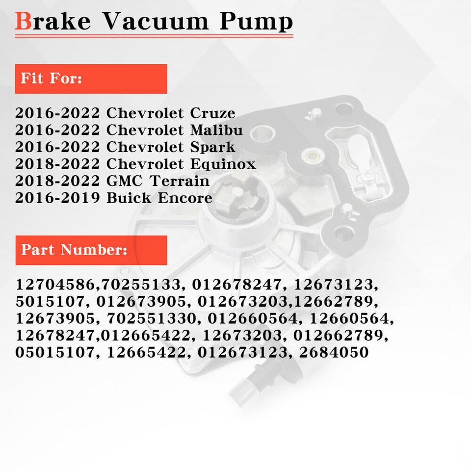 Vacuum Pump 12704586 for 2016-2022 Chevrolet Malibu Trax Spark Cruze 1 ...