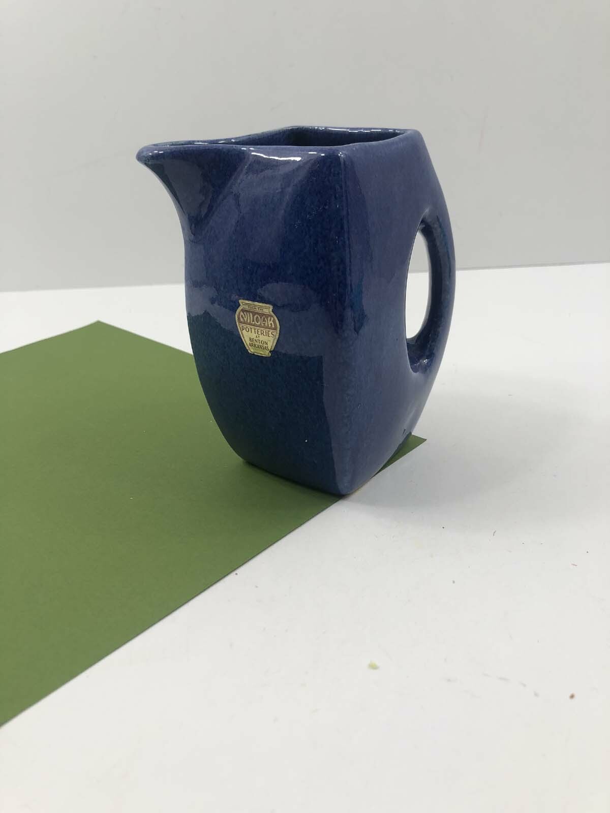 Vintage NILOAK Pitcher Square Blue Glaze Original Label Benton Arkansas ...