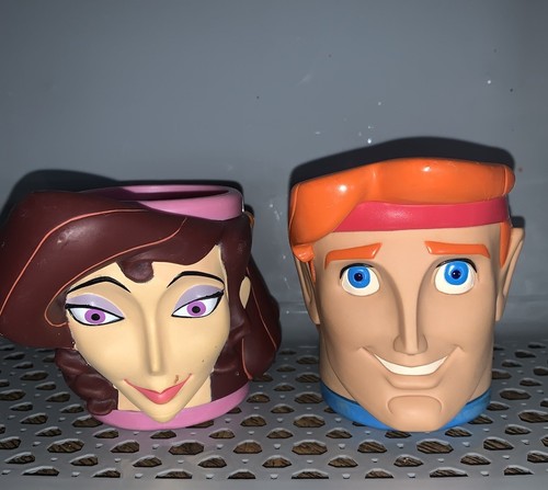 Vintage Lot Of 2 Disney Hercules & Meg Mugs 3D Head Face Applause Cup ...