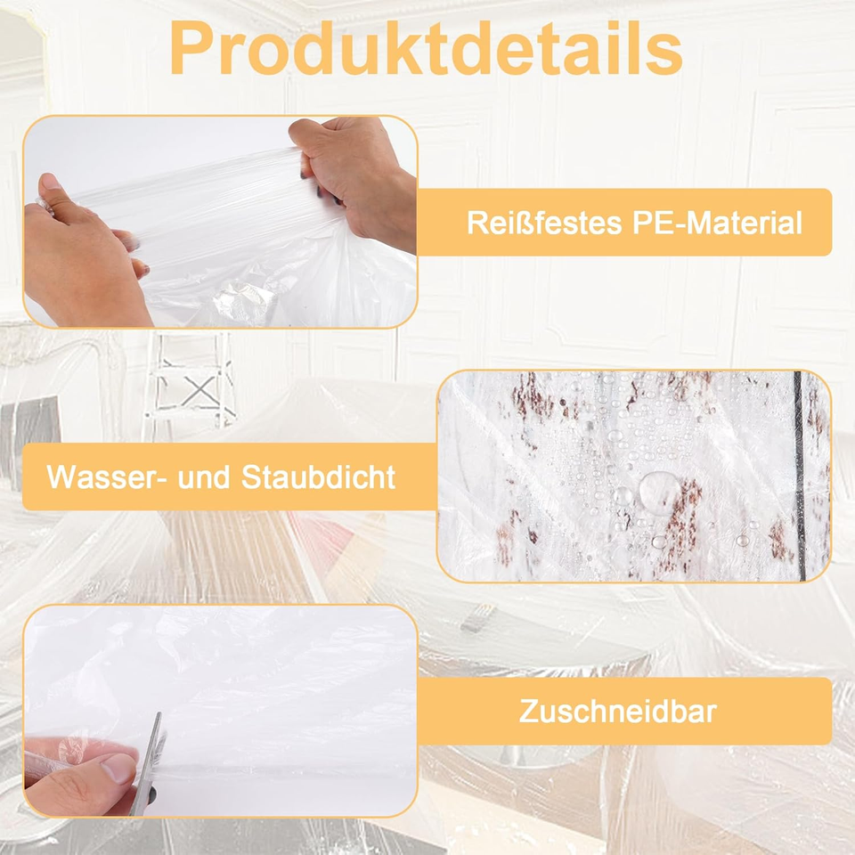 4er Set Abdeckfolie Maler Stark, 4×5m Abdeckplane, Transparente ...