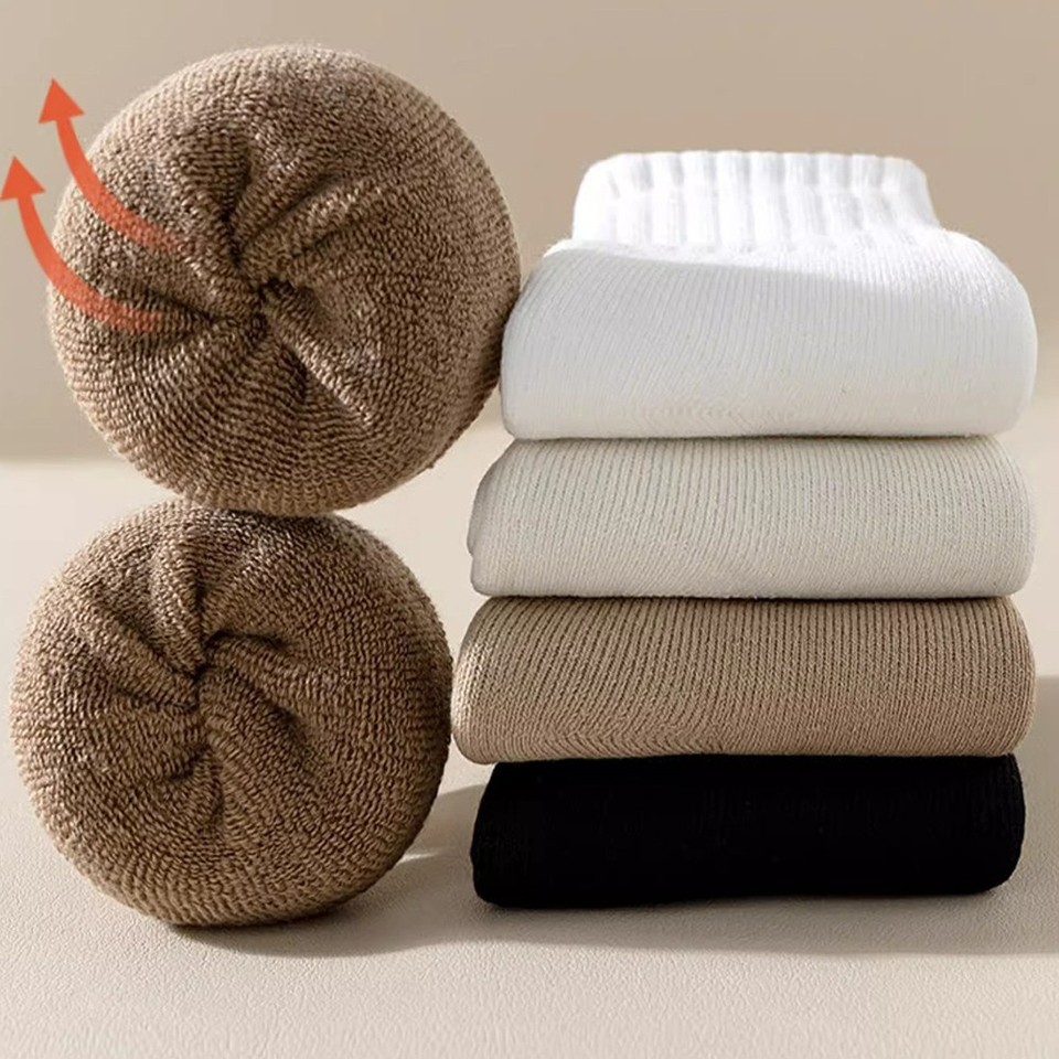 Womens Plush Thick Mid Tube Socks 20cm Solid Color Breathable ...