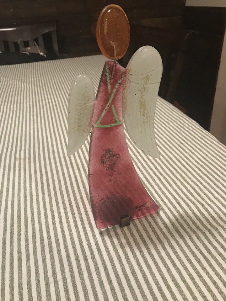 MIXAHA Beautiful Glass Hand Made Angel GLASS ART- 10”H Made In Greece ...