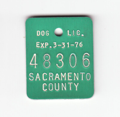 1975-76 SACRAMENTO COUNTY (CALIFORNIA) DOG LICENSE TAG #48306 | eBay