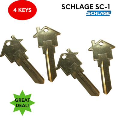 4 PACK SCHLAGE SC1 House Shaped Key Blank Brass Easy Find Keys REAL ...