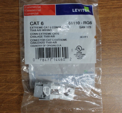 Leviton - 61110-RG6 - Extreme Cat 6 Connector - T568 A/B Wiring - ONE ...