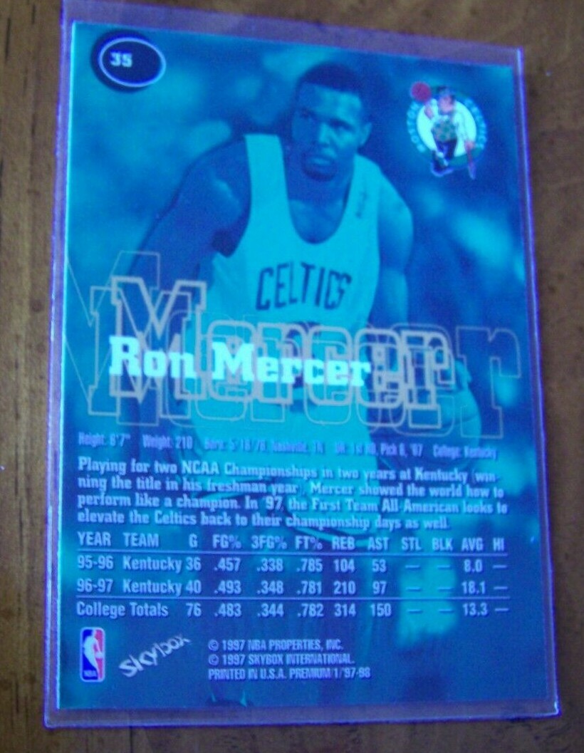 RON MERCER 1997-98 SkyBox Premium ROOKIE Basketball Card #35 Boston ...
