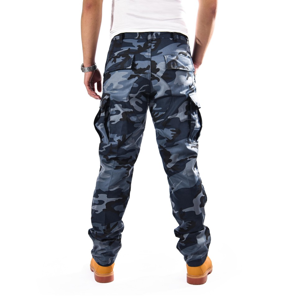 BACKBONE Mens Army Style BDU Pants Multi-Pocket Camouflage Casual Cargo ...