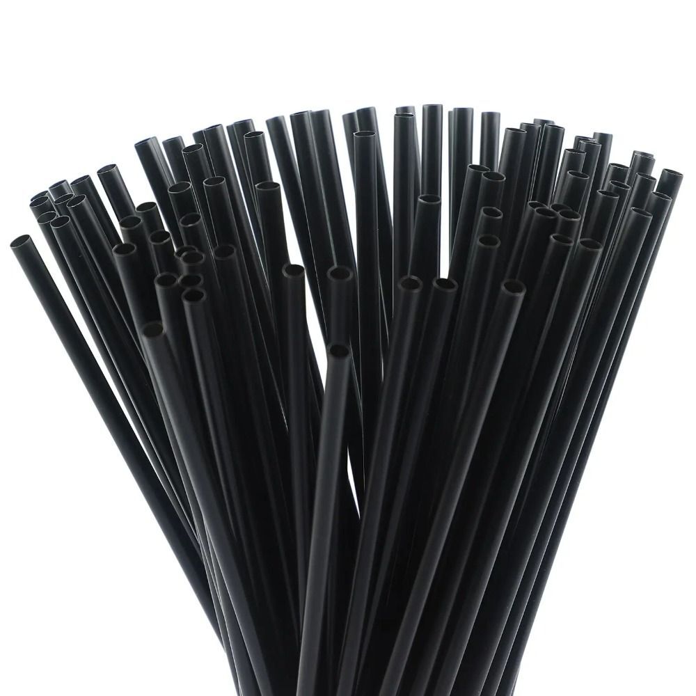 100Pcs Black Plastic Tubes 210x6mm Cocktail Straws New Disposable ...