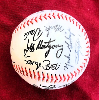 1990 SOUVENIR STAMPED SIGNATURES KANSAS CITY ROYALS TEAM BALL GEORGE ...