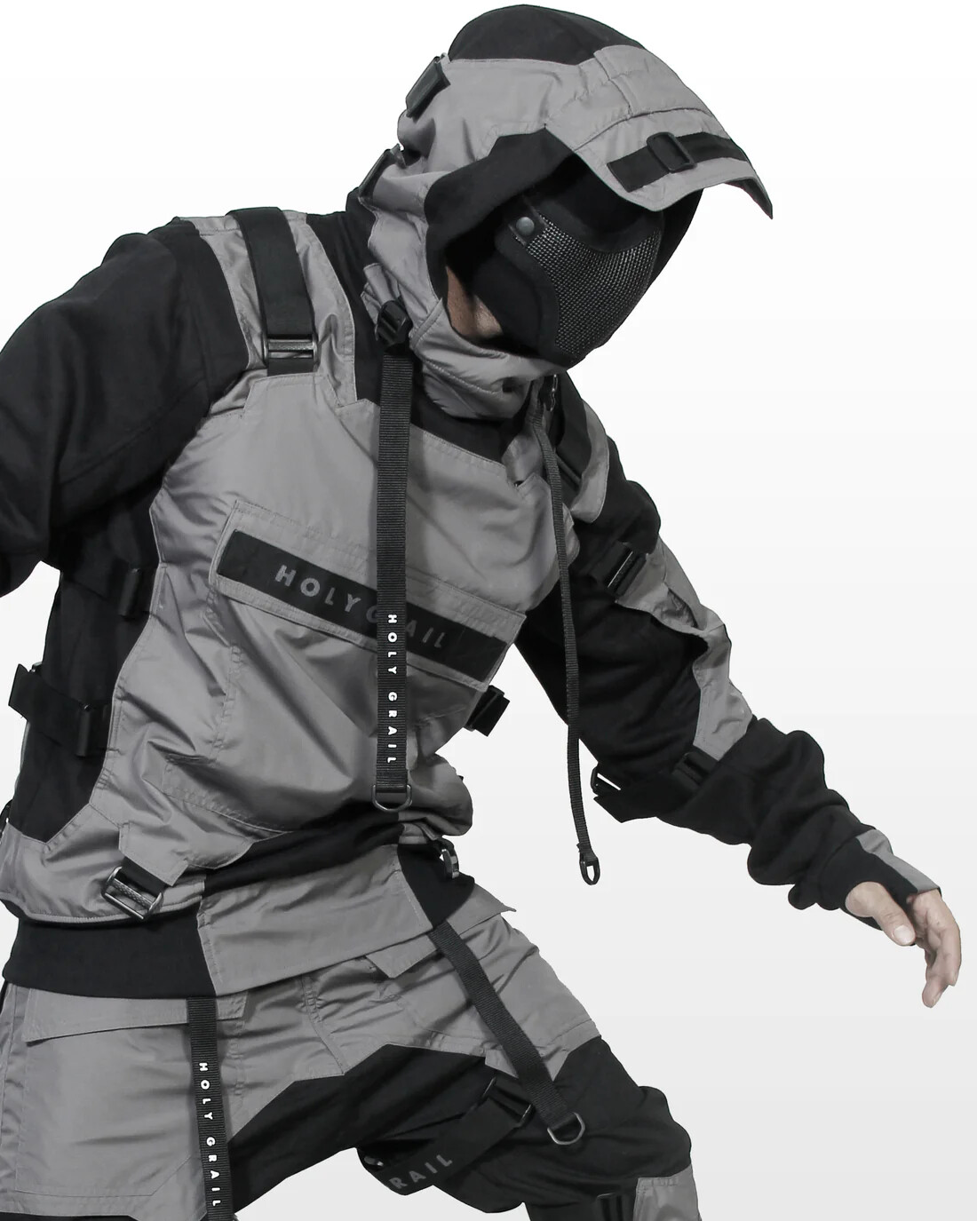 Men's Techwear Gray Jacket Vest fleece Pullover Hoodie TAC-BHV.02/GREY ...