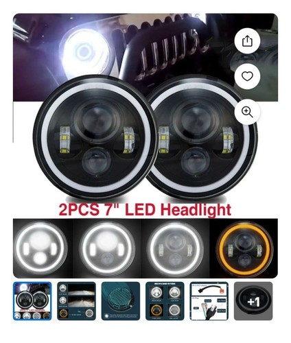 Set of 2 Round Headlights 7" for a Jeep Wrangler 1997-2018 TJ and JK ...