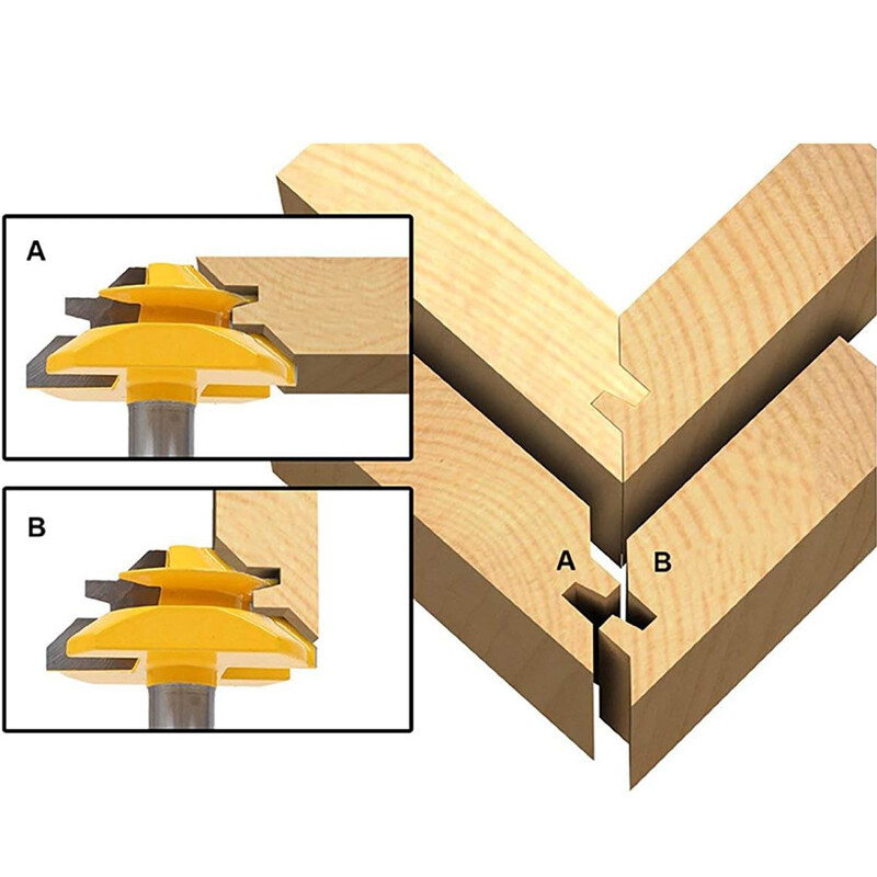 3pcs 45-Degree Lock Miter Router Bit Set 1/2" Shank Wood Milling Tenon ...