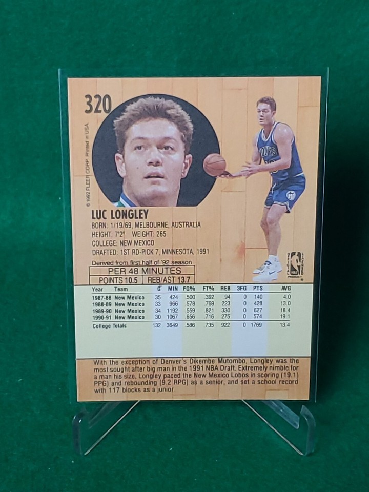 1991-92 Fleer Luc Longley RC #320 Minnesota Timberwolves Rookie New ...