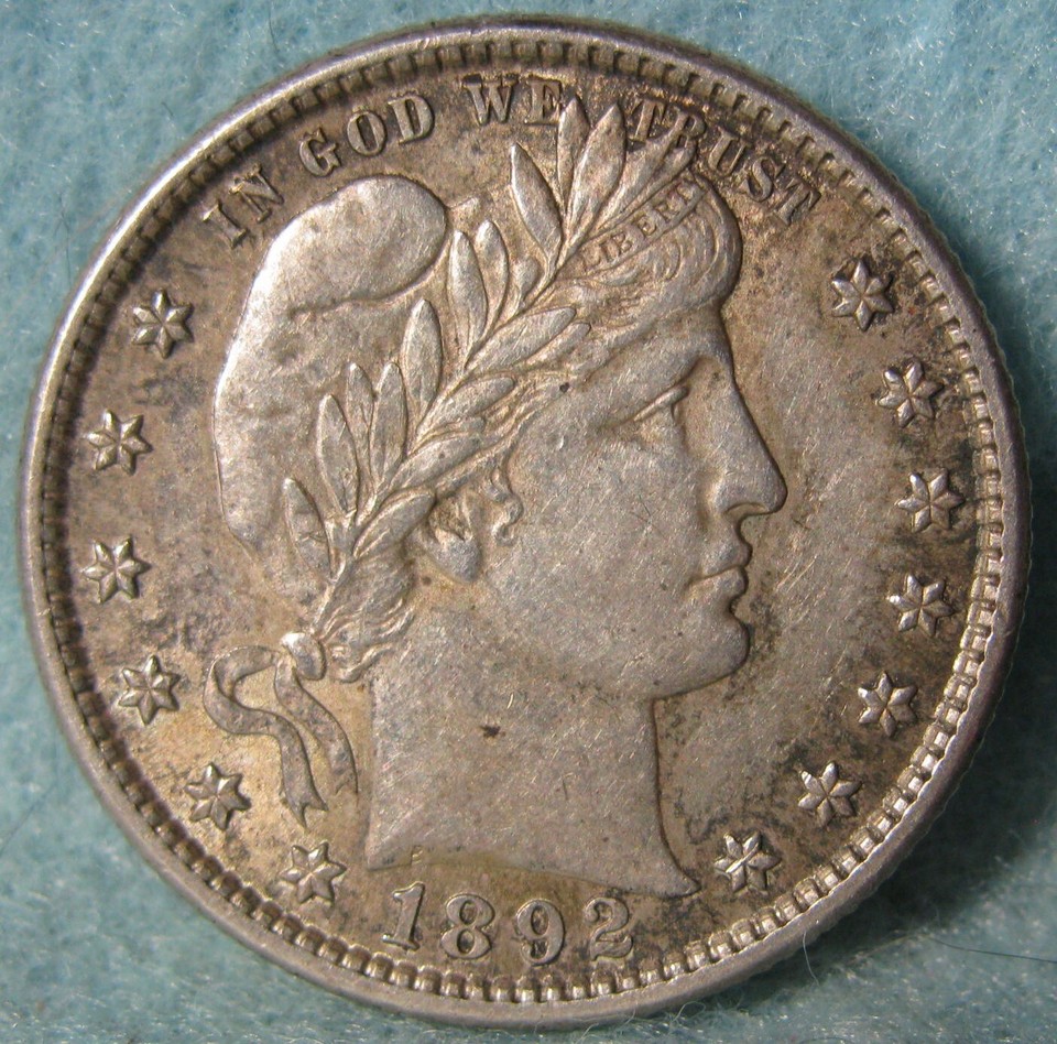 1892 Barber Silver Quarter Sharp High Grade With Subtle Luster ~ Old US ...