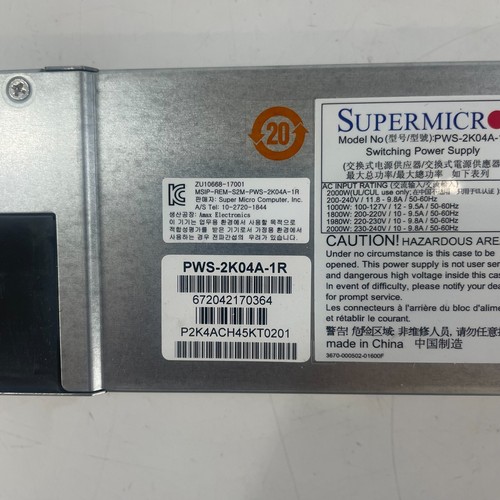 LOT OF 2 Supermicro PWS-2K04A-1R 2000W Switching Power Supply 80 Plus ...