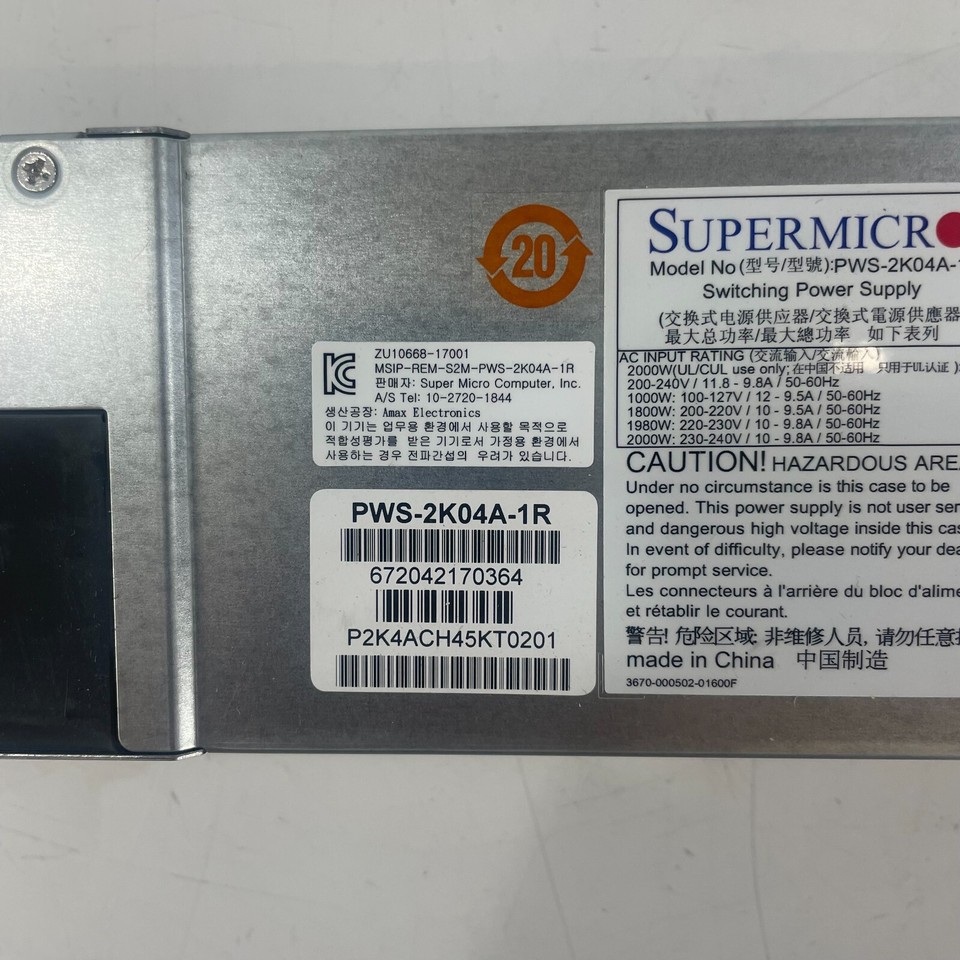LOT OF 2 Supermicro PWS-2K04A-1R 2000W Switching Power Supply 80 Plus ...