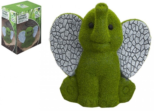 Small Flocked Elephant Garden Patio Ornament Grass Effect Animal Statue ...