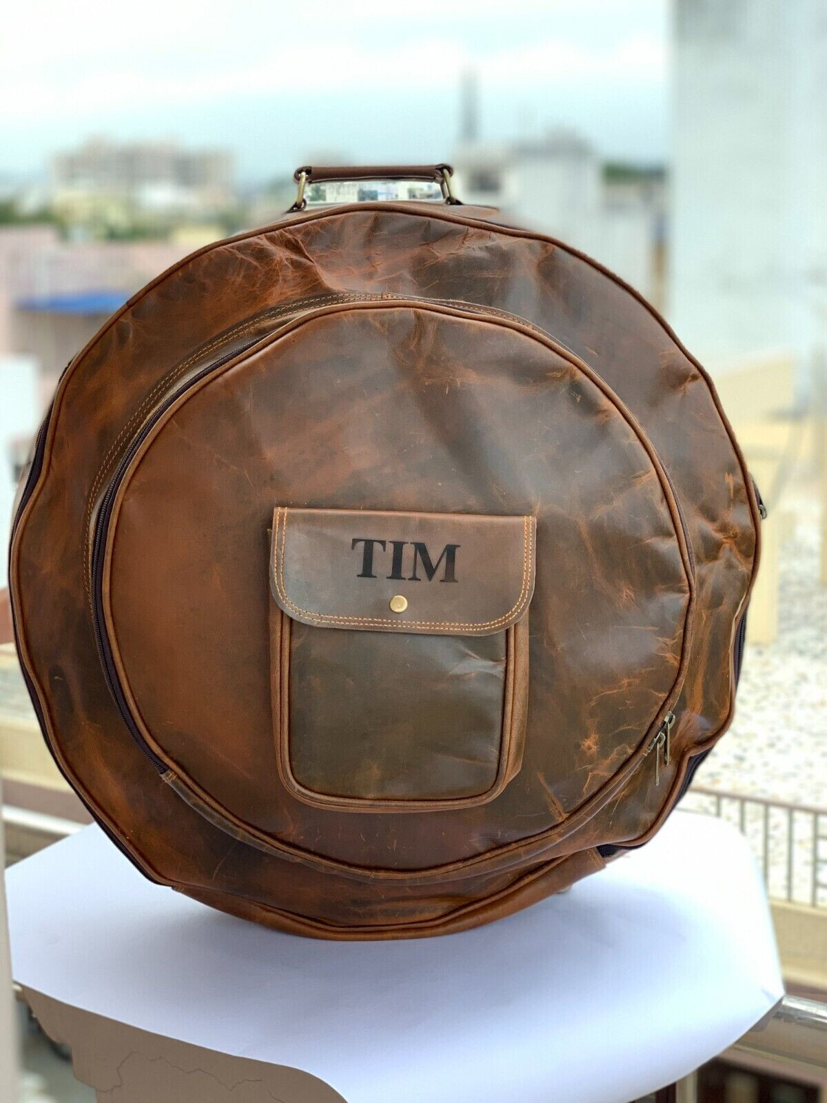 Cymbal Bag Backpack Buffalo Leather Case Padded Dividers Cymbal ...