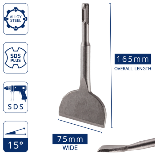 SDS Plus 75mm Wide SDS Cranked Tile Masonry Removing Chisel. Angled ...