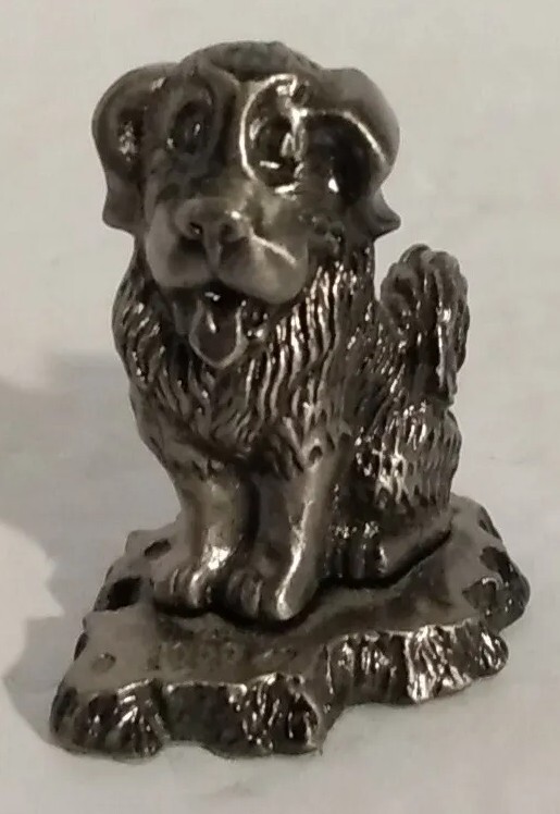 Vintage Pewter Dog Figurine St Bernard Tongue Out Curled Tail Cute 1999 ...