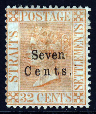 STRAITS SETTLEMENTS QV 1879 SEVEN CENTS Surcharge on 32c. Red SG 21 VFU ...