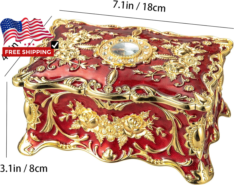 Vintage Trinket Jewelry Box Rings Earrings Treasure Case Organizer ...