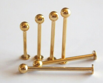 14g 16g 6mm-25mm Labret Bar Lip Cheek Dimple Ear Stud Piercing Gold ...