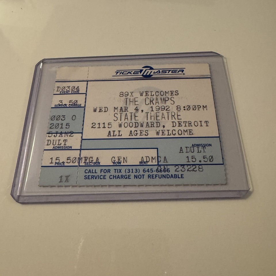 90s Vintage The Cramps Ticket Stub 1992 Concert Tour Detroit Michigan ...