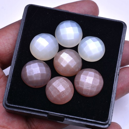 7 Pcs Natural Moonstone Multi Color Glossy 15mm-16mm Checker Cut Loose ...