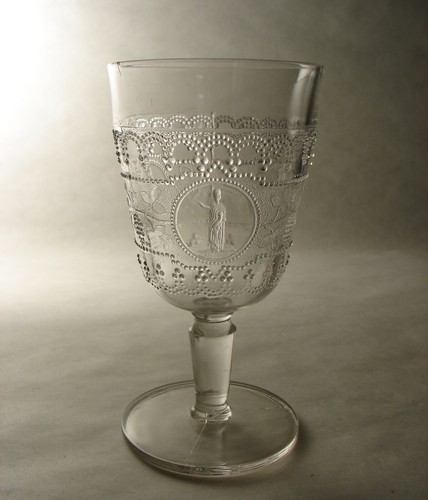 EAPG Minerva Roman Medal Sandwich Glass Adams & Co Burlington Goblet ca ...