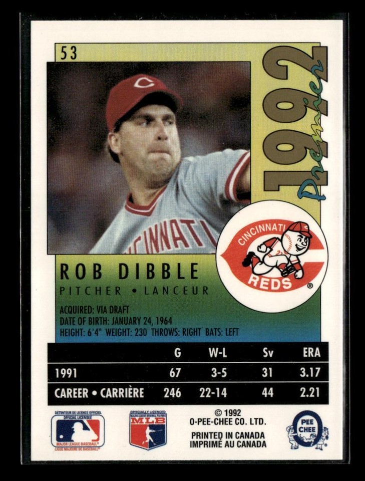 1992 O-Pee-Chee Premier #53 Rob Dibble IN PERSON AUTO! | eBay