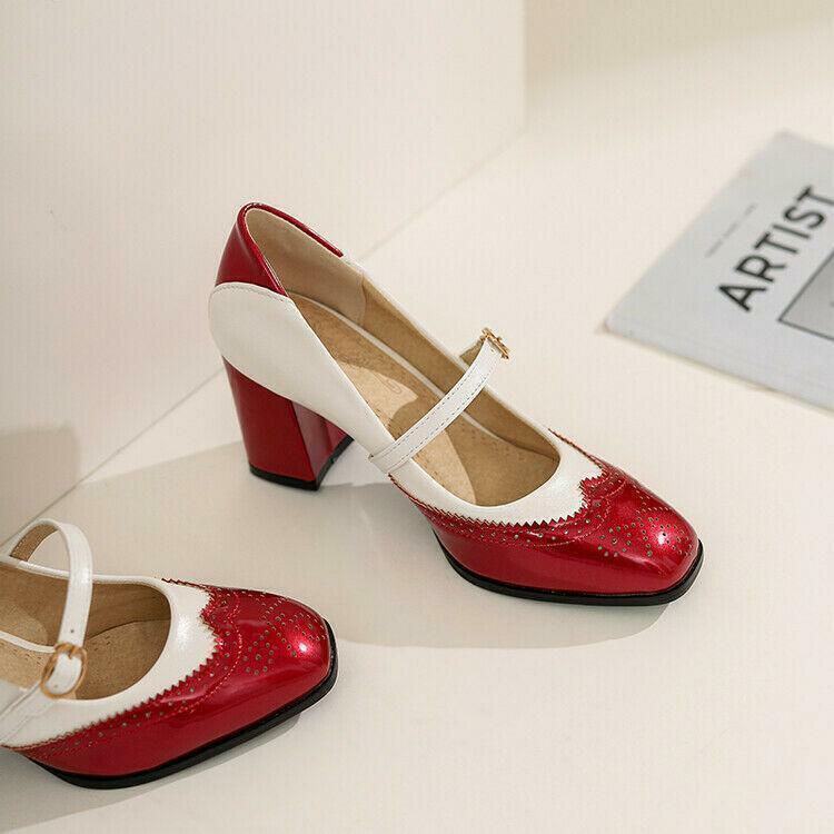 Women Party Work Mary Jane Block Heels Square Toe Multi Color Faux ...