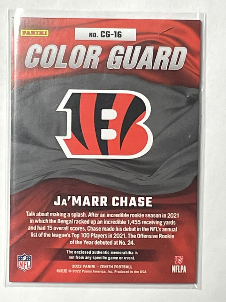 2022 Panini Zenith Football Ja’Marr Chase Color Guard Patch Cincinnati ...