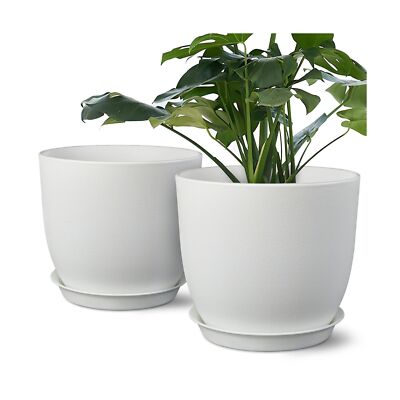 Plant Pots 8 Inch Set of 2, Flower Pots with Multi Mesh Drainage Holes ...