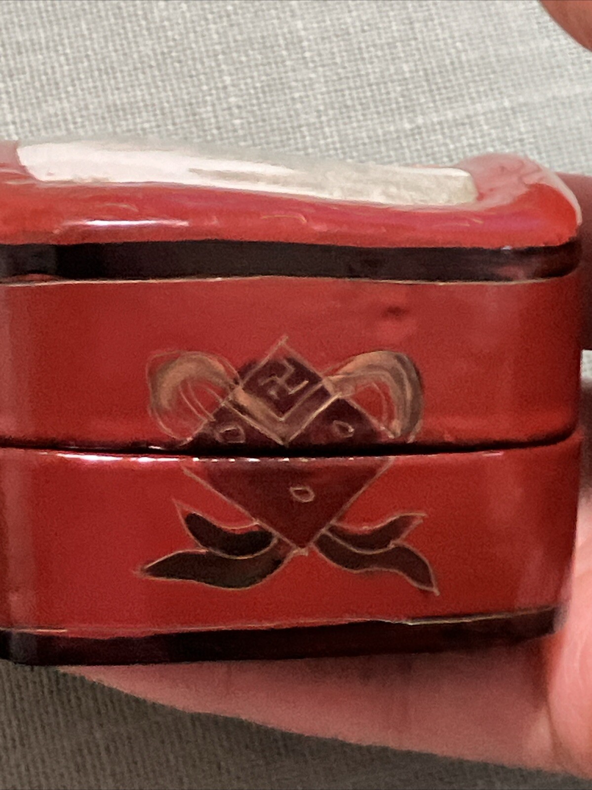 Antique Japanese Red Lacquer Ware Box Small Jewelry Box Gold Bird In ...
