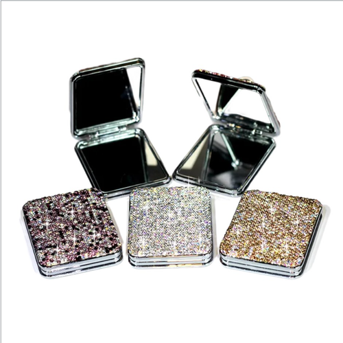 1PC Crystal Makeup Mirror Glitter Handhold Pocket Compact Beauty Two ...